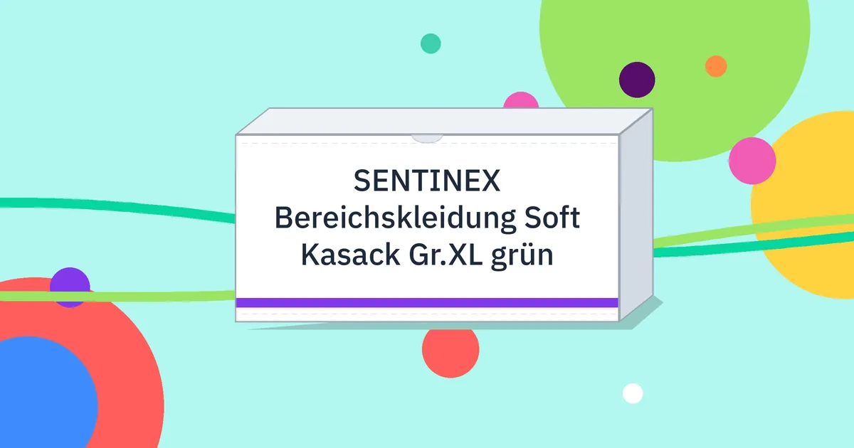 Symbolbild: Packung mit der Aufschrift SENTINEX Bereichskleidung Soft Kasack Gr.XL grün (PZN 09737653) – Verfügbarkeit und Bezug in Apotheken in Frankfurt am Main