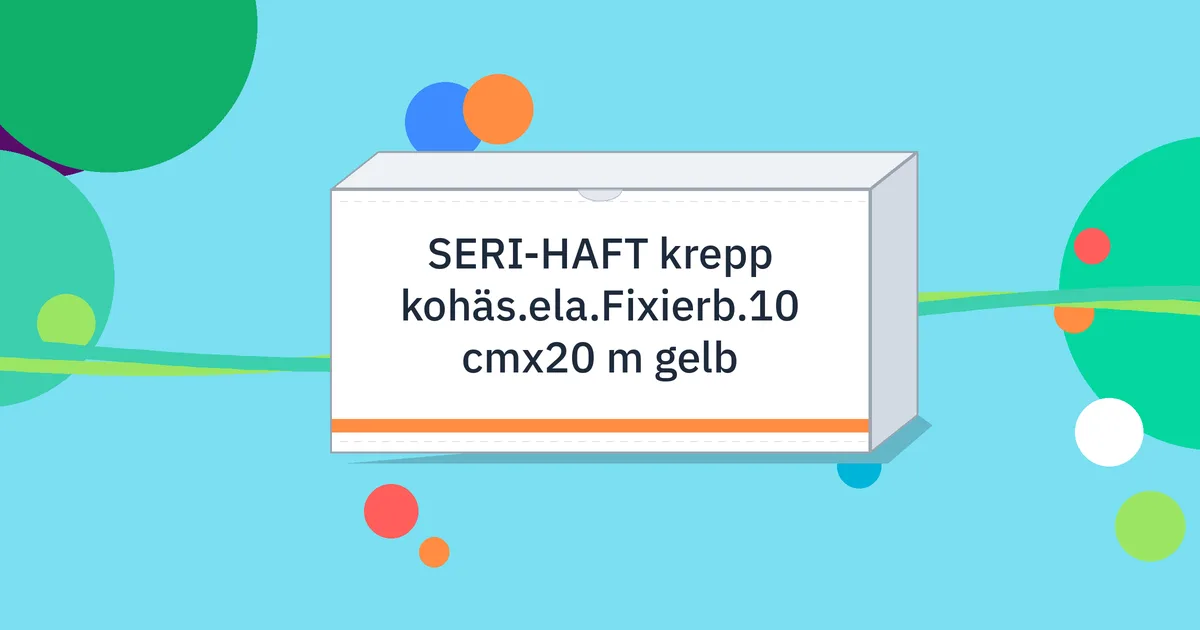 Symbolbild: Packung mit der Aufschrift SERI-HAFT krepp kohäs.ela.Fixierb.10 cmx20 m gelb (PZN 14381661) – Verfügbarkeit und Bezug in Apotheken in Frankfurt am Main