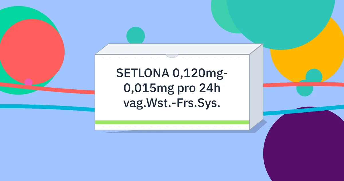 Symbolbild: Packung mit der Aufschrift SETLONA 0,120mg-0,015mg pro 24h vag.Wst.-Frs.Sys. (PZN 13853313) – Verfügbarkeit und Bezug in Apotheken in Frankfurt am Main