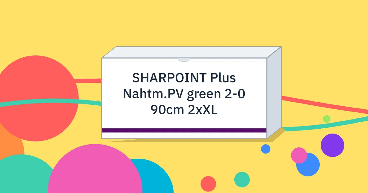 Symbolbild: Packung mit der Aufschrift SHARPOINT Plus Nahtm.PV green 2-0 90cm 2xXL (PZN 17996386) – Verfügbarkeit und Bezug in Apotheken in Frankfurt am Main