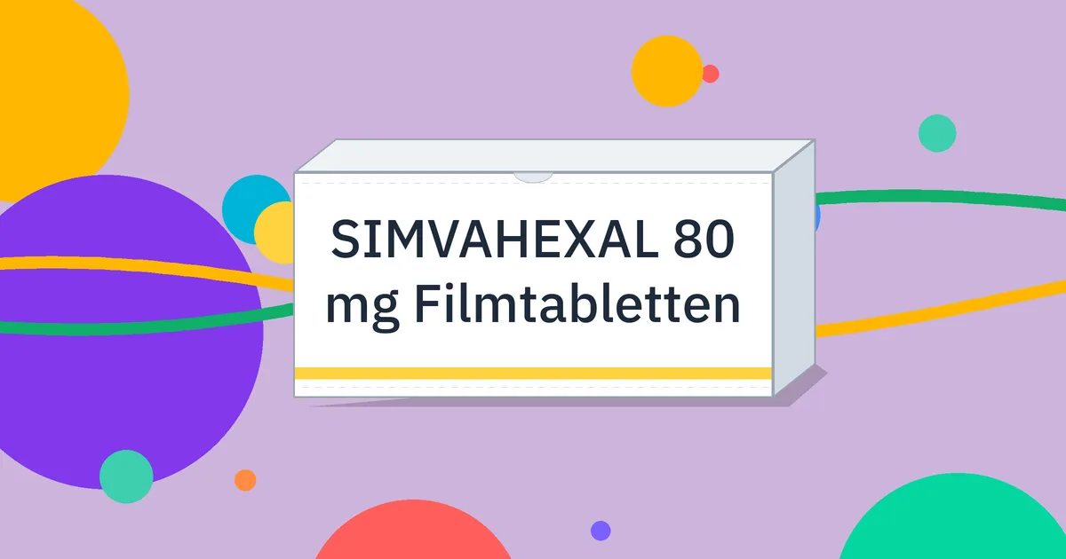 Symbolbild: Packung mit der Aufschrift SIMVAHEXAL 80 mg Filmtabletten (PZN 00624396) – Verfügbarkeit und Bezug in Apotheken in Frankfurt am Main