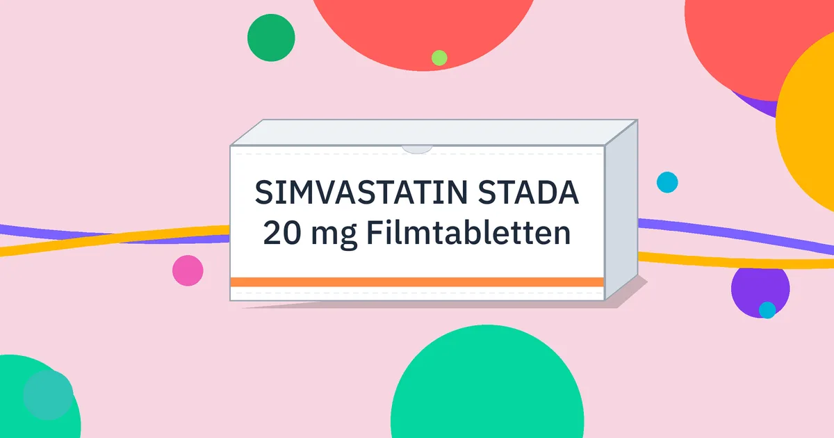 Symbolbild: Packung mit der Aufschrift SIMVASTATIN STADA 20 mg Filmtabletten (PZN 04124302) – Verfügbarkeit und Bezug in Apotheken in Frankfurt am Main