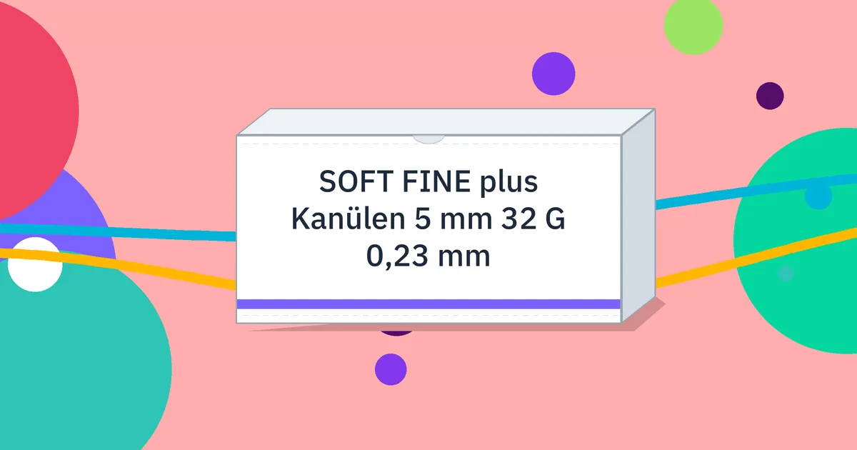 Symbolbild: Packung mit der Aufschrift SOFT FINE plus Kanülen 5 mm 32 G 0,23 mm (PZN 09728648) – Verfügbarkeit und Bezug in Apotheken in Frankfurt am Main