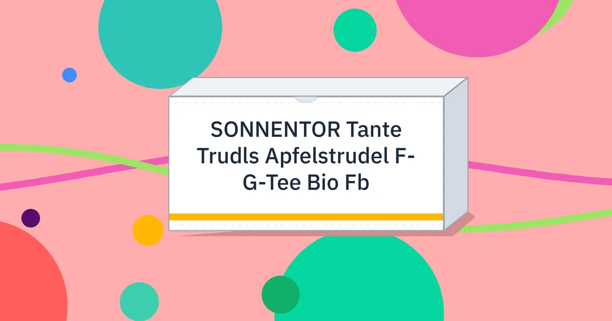 Symbolbild: Packung mit der Aufschrift SONNENTOR Tante Trudls Apfelstrudel F-G-Tee Bio Fb (PZN 18902134) – Verfügbarkeit und Bezug in Apotheken in Frankfurt am Main