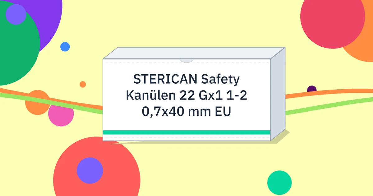 Symbolbild: Packung mit der Aufschrift STERICAN Safety Kanülen 22 Gx1 1-2 0,7x40 mm EU (PZN 15565676) – Verfügbarkeit und Bezug in Apotheken in Frankfurt am Main