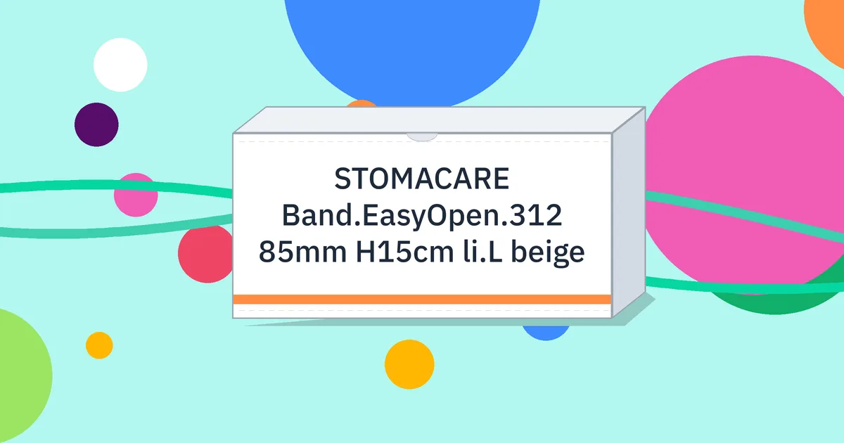 Symbolbild: Packung mit der Aufschrift STOMACARE Band.EasyOpen.312 85mm H15cm li.L beige (PZN 09437862) – Verfügbarkeit und Bezug in Apotheken in Frankfurt am Main