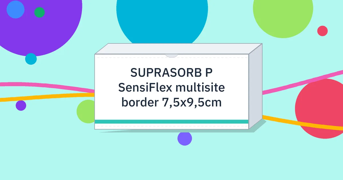 Symbolbild: Packung mit der Aufschrift SUPRASORB P SensiFlex multisite border 7,5x9,5cm (PZN 20694849) – Verfügbarkeit und Bezug in Apotheken in Frankfurt am Main