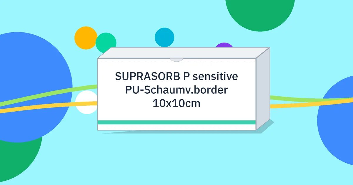 Symbolbild: Packung mit der Aufschrift SUPRASORB P sensitive PU-Schaumv.border 10x10cm (PZN 15786354) – Verfügbarkeit und Bezug in Apotheken in Frankfurt am Main