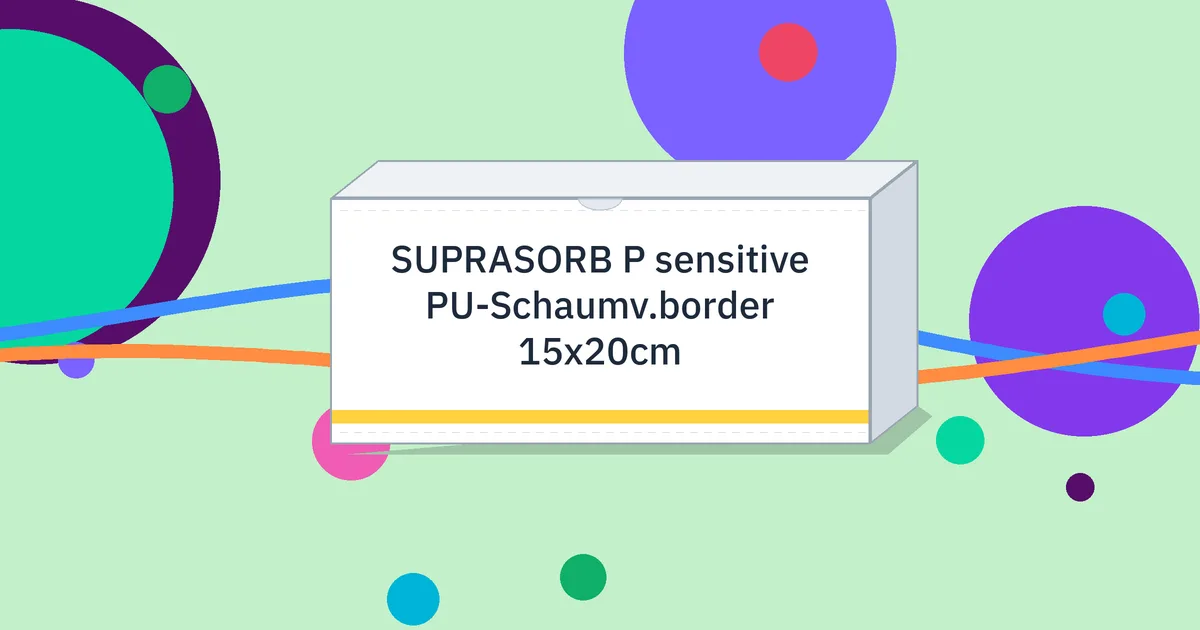 Symbolbild: Packung mit der Aufschrift SUPRASORB P sensitive PU-Schaumv.border 15x20cm (PZN 15814665) – Verfügbarkeit und Bezug in Apotheken in Frankfurt am Main