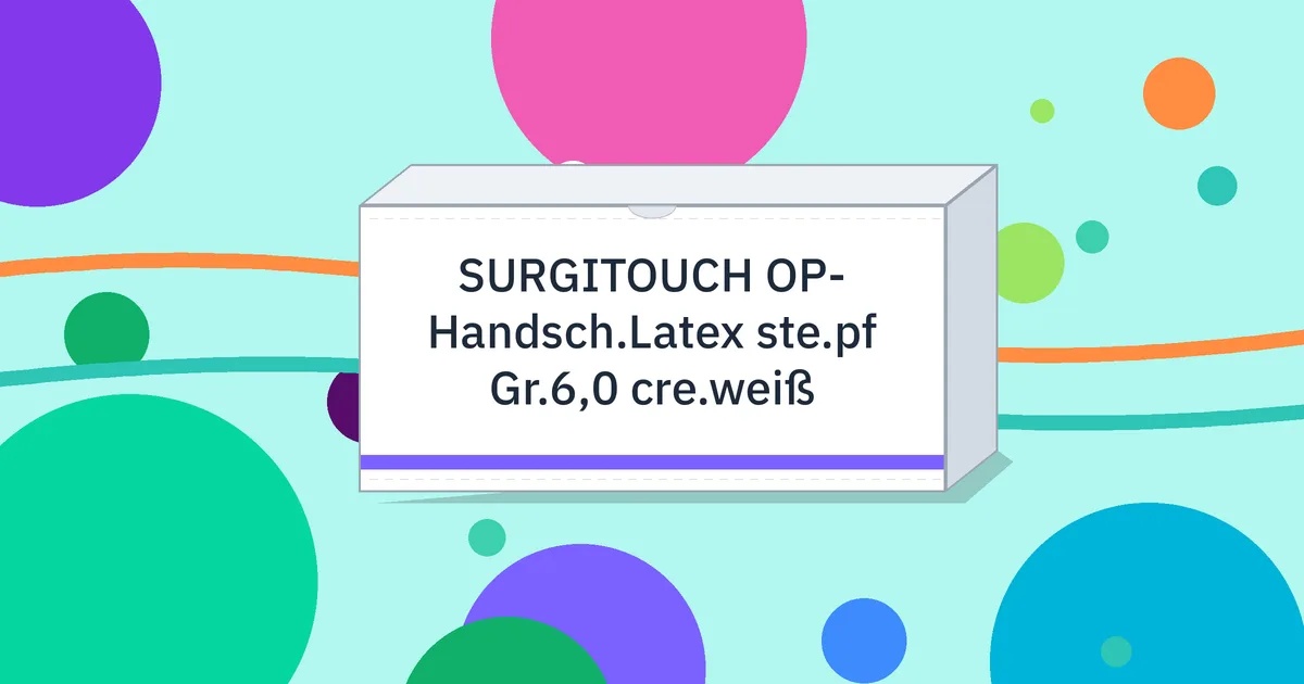 Symbolbild: Packung mit der Aufschrift SURGITOUCH OP-Handsch.Latex ste.pf Gr.6,0 cre.weiß (PZN 19155768) – Verfügbarkeit und Bezug in Apotheken in Frankfurt am Main