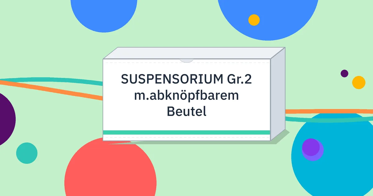 Symbolbild: Packung mit der Aufschrift SUSPENSORIUM Gr.2 m.abknöpfbarem Beutel (PZN 03800586) – Verfügbarkeit und Bezug in Apotheken in Frankfurt am Main