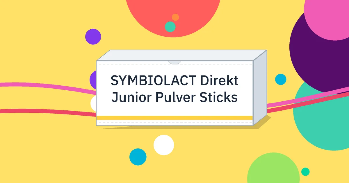 Symbolbild: Packung mit der Aufschrift SYMBIOLACT Direkt Junior Pulver Sticks (PZN 19714222) – Verfügbarkeit und Bezug in Apotheken in Frankfurt am Main