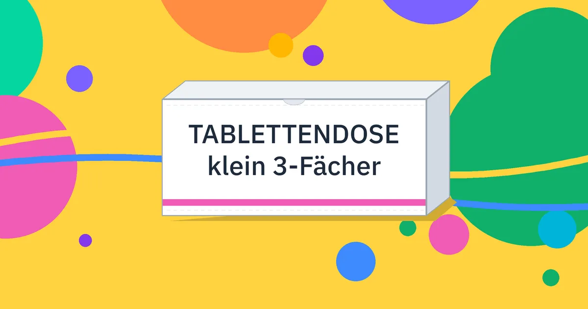 Symbolbild: Packung mit der Aufschrift TABLETTENDOSE klein 3-Fächer (PZN 08452859) – Verfügbarkeit und Bezug in Apotheken in Frankfurt am Main
