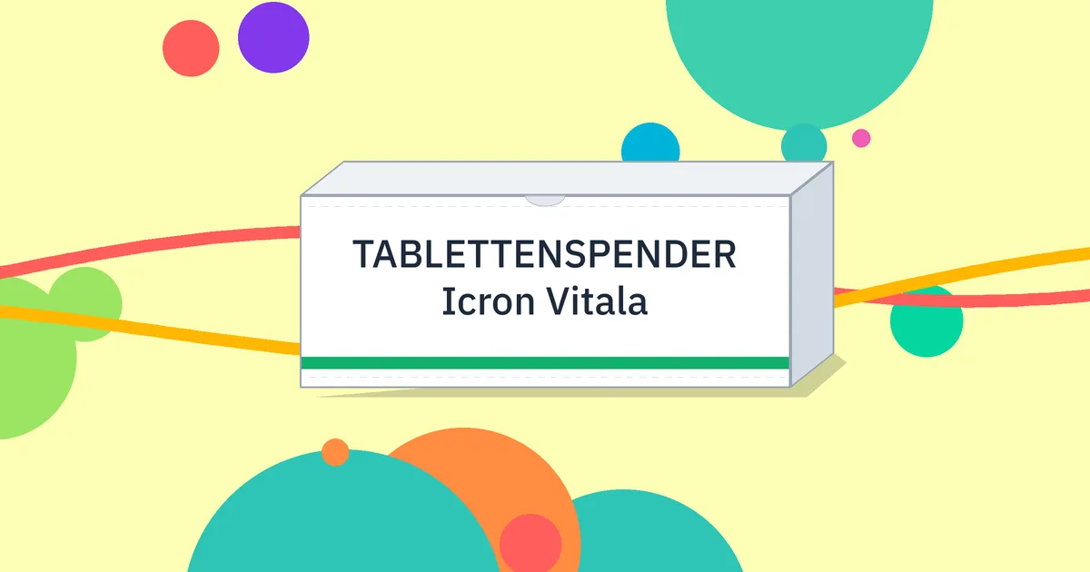 Symbolbild: Packung mit der Aufschrift TABLETTENSPENDER Icron Vitala (PZN 01845113) – Verfügbarkeit und Bezug in Apotheken in Frankfurt am Main