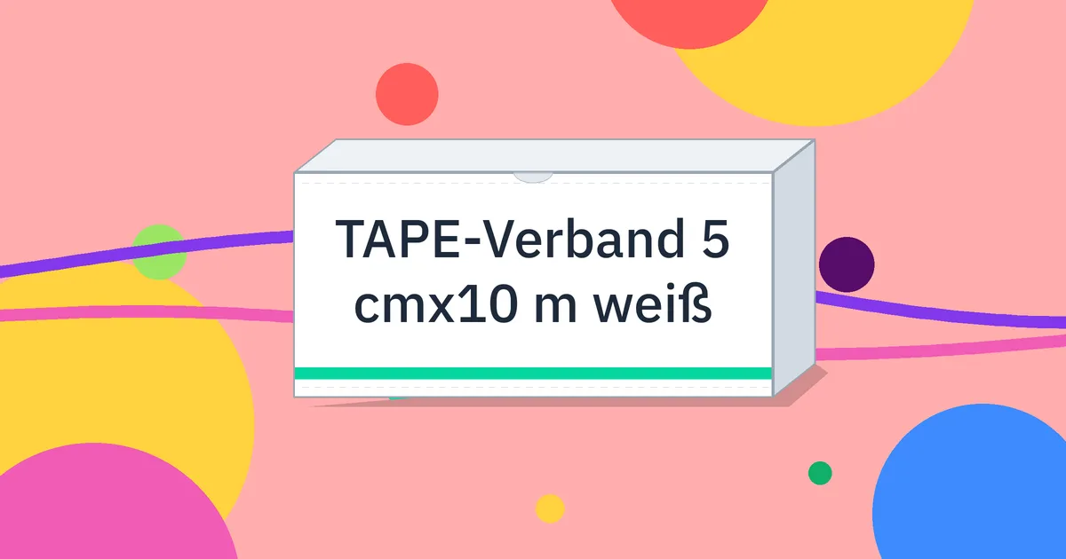 Symbolbild: Packung mit der Aufschrift TAPE-Verband 5 cmx10 m weiß (PZN 04879070) – Verfügbarkeit und Bezug in Apotheken in Frankfurt am Main