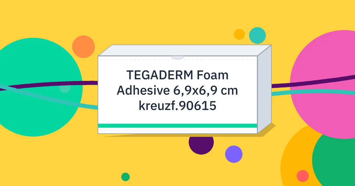 Symbolbild: Packung mit der Aufschrift TEGADERM Foam Adhesive 6,9x6,9 cm kreuzf.90615 (PZN 17881281) – Verfügbarkeit und Bezug in Apotheken in Frankfurt am Main