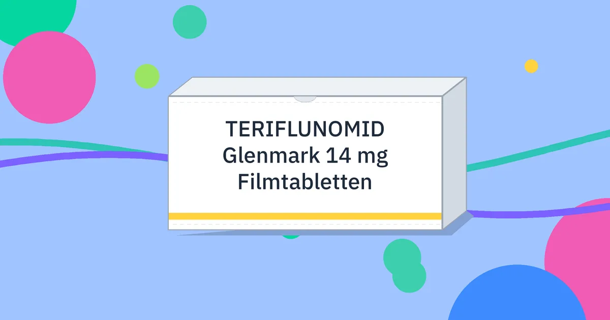 Symbolbild: Packung mit der Aufschrift TERIFLUNOMID Glenmark 14 mg Filmtabletten (PZN 19271397) – Verfügbarkeit und Bezug in Apotheken in Frankfurt am Main