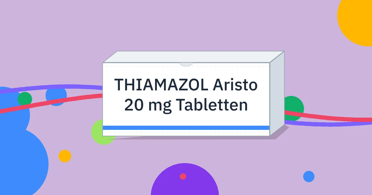 Symbolbild: Packung mit der Aufschrift THIAMAZOL Aristo 20 mg Tabletten (PZN 07100696) – Verfügbarkeit und Bezug in Apotheken in Frankfurt am Main