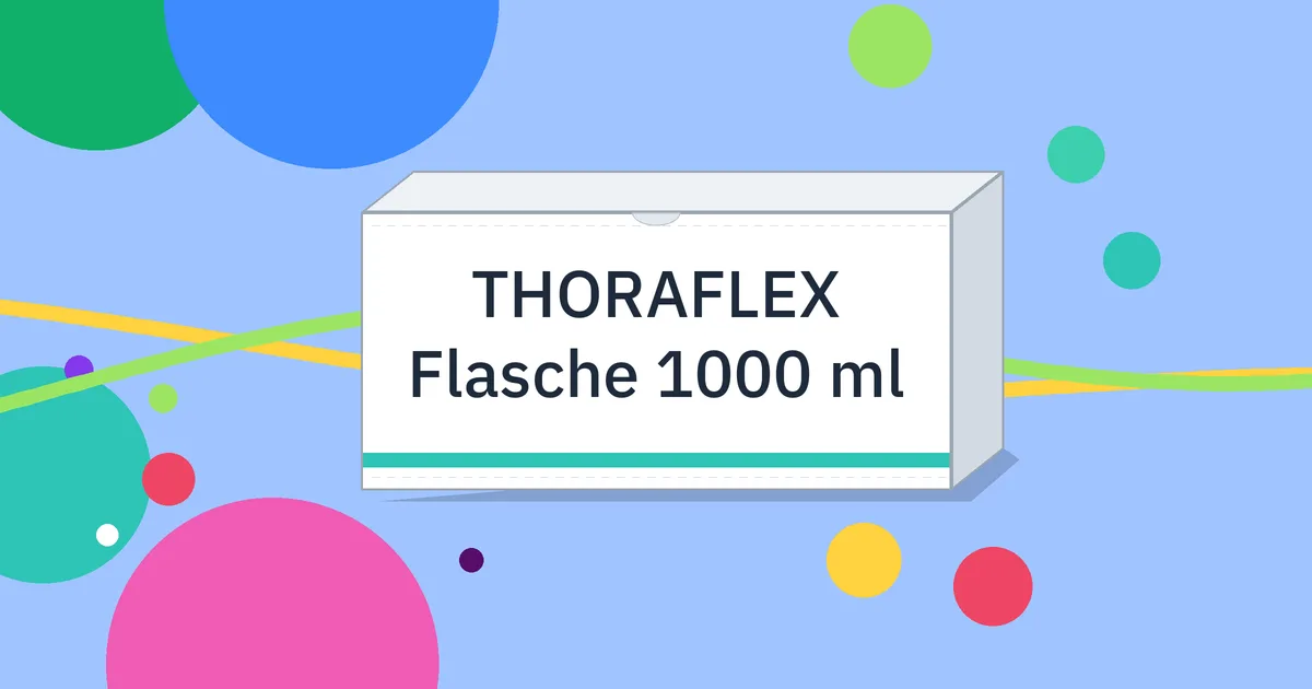 Symbolbild: Packung mit der Aufschrift THORAFLEX Flasche 1000 ml (PZN 17484137) – Verfügbarkeit und Bezug in Apotheken in Frankfurt am Main