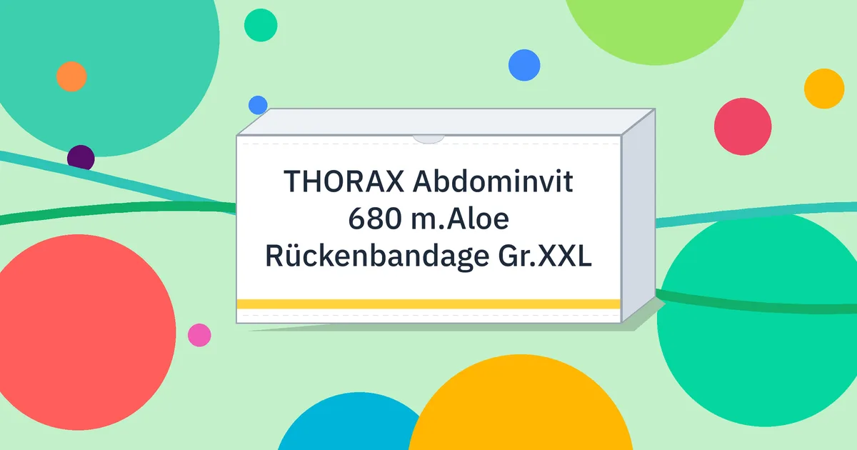 Symbolbild: Packung mit der Aufschrift THORAX Abdominvit 680 m.Aloe Rückenbandage Gr.XXL (PZN 09403834) – Verfügbarkeit und Bezug in Apotheken in Frankfurt am Main