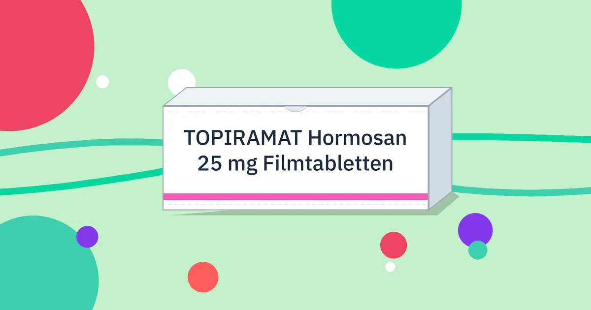 Symbolbild: Packung mit der Aufschrift TOPIRAMAT Hormosan 25 mg Filmtabletten (PZN 05395664) – Verfügbarkeit und Bezug in Apotheken in Frankfurt am Main