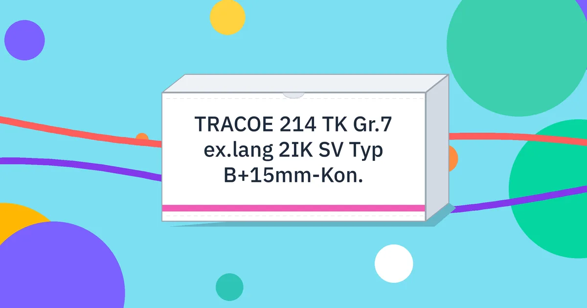 Symbolbild: Packung mit der Aufschrift TRACOE 214 TK Gr.7 ex.lang 2IK SV Typ B+15mm-Kon. (PZN 11643497) – Verfügbarkeit und Bezug in Apotheken in Frankfurt am Main