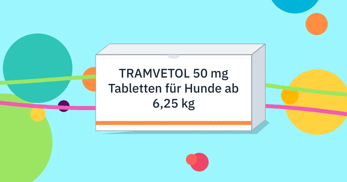 Symbolbild: Packung mit der Aufschrift TRAMVETOL 50 mg Tabletten für Hunde ab 6,25 kg (PZN 17148296) – Verfügbarkeit und Bezug in Apotheken in Frankfurt am Main