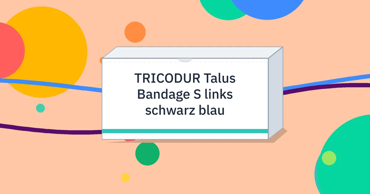 Symbolbild: Packung mit der Aufschrift TRICODUR Talus Bandage S links schwarz blau (PZN 03094467) – Verfügbarkeit und Bezug in Apotheken in Frankfurt am Main