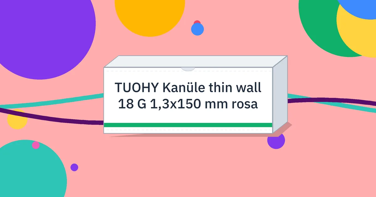 Symbolbild: Packung mit der Aufschrift TUOHY Kanüle thin wall 18 G 1,3x150 mm rosa (PZN 00874408) – Verfügbarkeit und Bezug in Apotheken in Frankfurt am Main