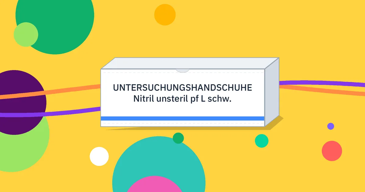 Symbolbild: Packung mit der Aufschrift UNTERSUCHUNGSHANDSCHUHE Nitril unsteril pf L schw. (PZN 14400039) – Verfügbarkeit und Bezug in Apotheken in Frankfurt am Main