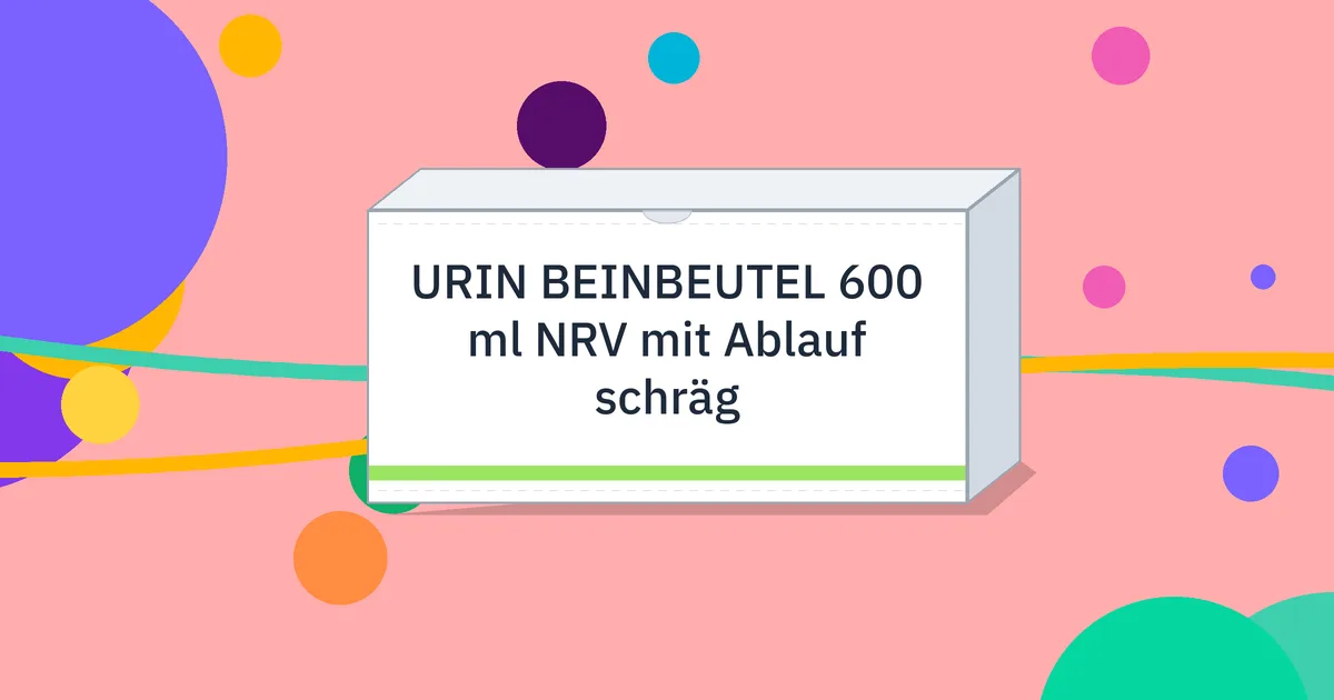 Symbolbild: Packung mit der Aufschrift URIN BEINBEUTEL 600 ml NRV mit Ablauf schräg (PZN 03140032) – Verfügbarkeit und Bezug in Apotheken in Frankfurt am Main