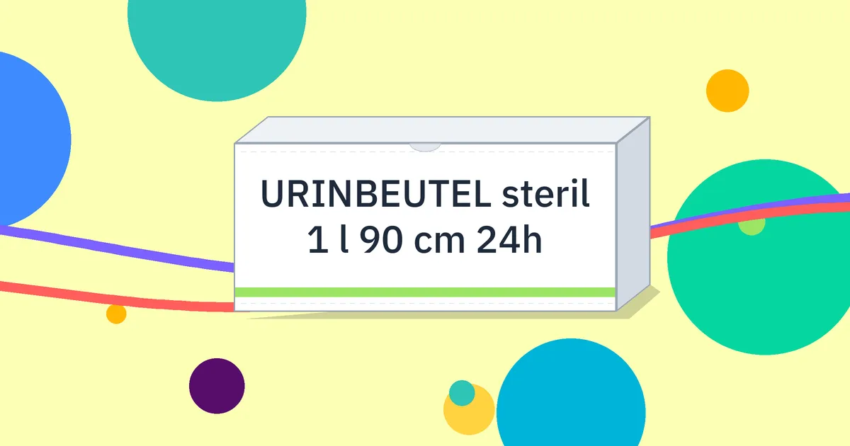 Symbolbild: Packung mit der Aufschrift URINBEUTEL steril 1 l 90 cm 24h (PZN 03061255) – Verfügbarkeit und Bezug in Apotheken in Frankfurt am Main