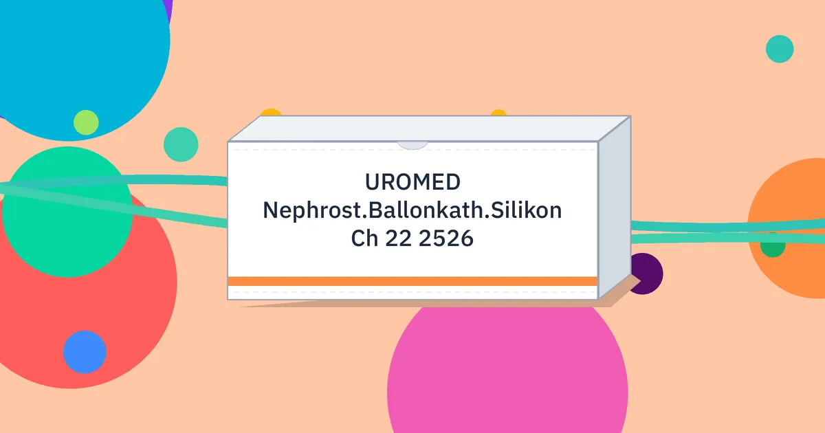 Symbolbild: Packung mit der Aufschrift UROMED Nephrost.Ballonkath.Silikon Ch 22 2526 (PZN 03281206) – Verfügbarkeit und Bezug in Apotheken in Frankfurt am Main
