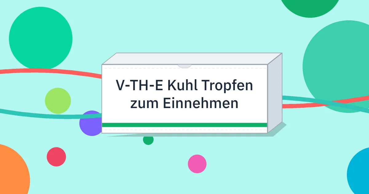 Symbolbild: Packung mit der Aufschrift V-TH-E Kuhl Tropfen zum Einnehmen (PZN 11616402) – Verfügbarkeit und Bezug in Apotheken in Frankfurt am Main
