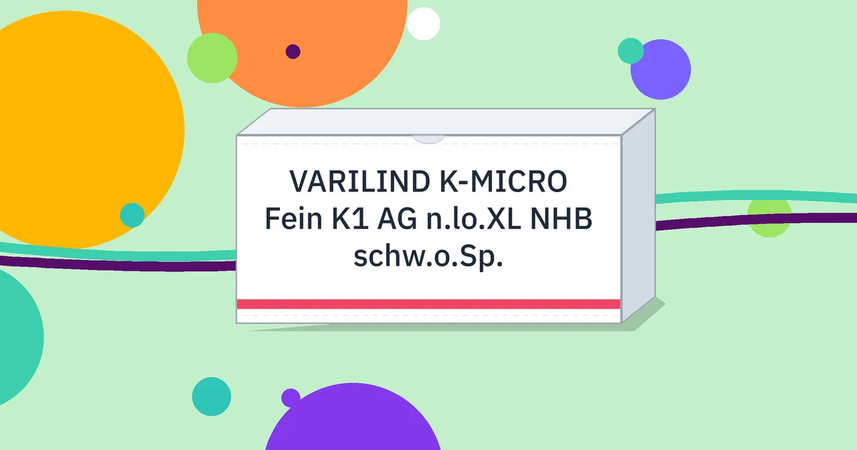 Symbolbild: Packung mit der Aufschrift VARILIND K-MICRO Fein K1 AG n.lo.XL NHB schw.o.Sp. (PZN 20555361) – Verfügbarkeit und Bezug in Apotheken in Frankfurt am Main