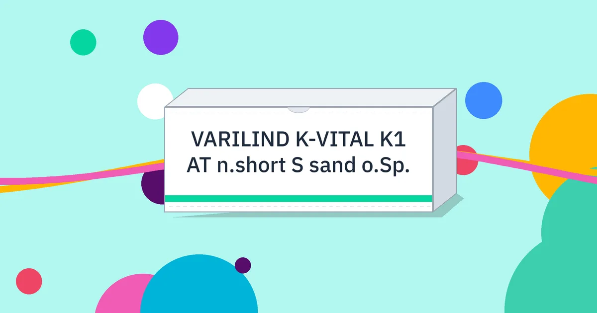 Symbolbild: Packung mit der Aufschrift VARILIND K-VITAL K1 AT n.short S sand o.Sp. (PZN 20559838) – Verfügbarkeit und Bezug in Apotheken in Frankfurt am Main