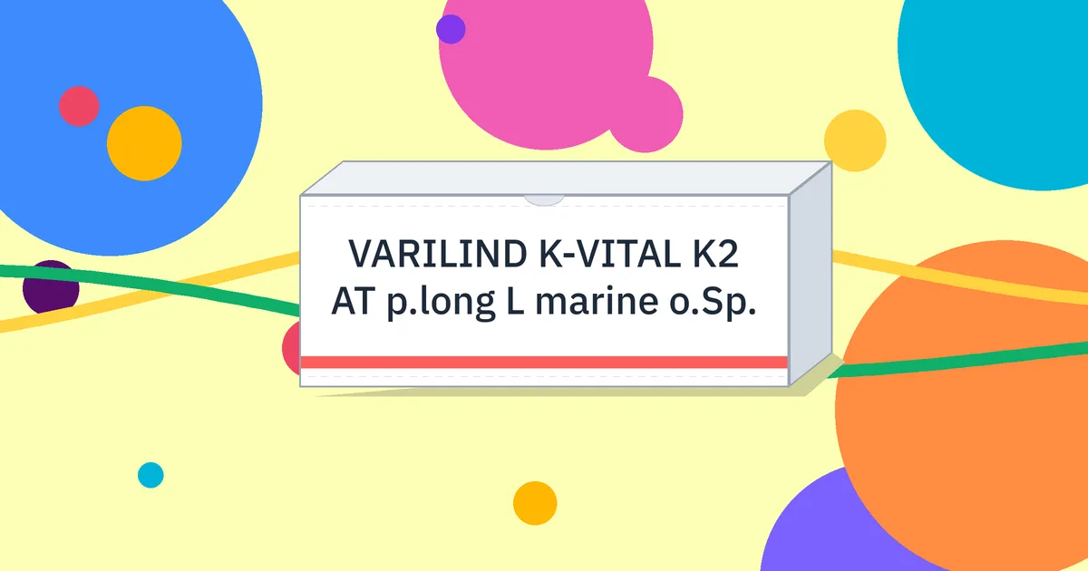 Symbolbild: Packung mit der Aufschrift VARILIND K-VITAL K2 AT p.long L marine o.Sp. (PZN 20561841) – Verfügbarkeit und Bezug in Apotheken in Frankfurt am Main