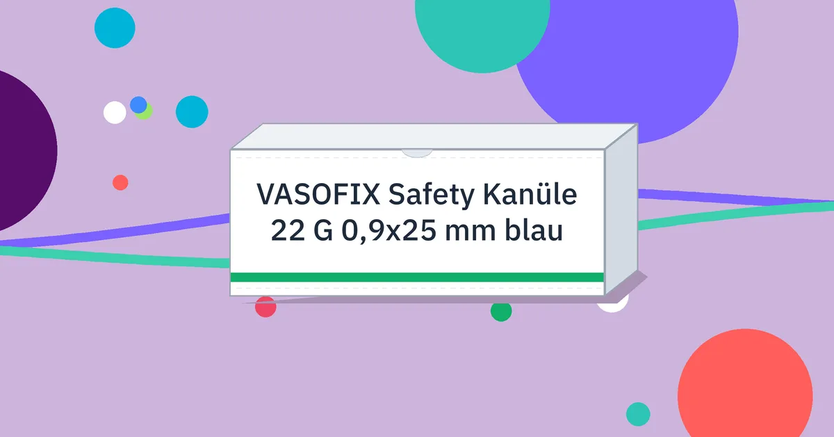 Symbolbild: Packung mit der Aufschrift VASOFIX Safety Kanüle 22 G 0,9x25 mm blau (PZN 20543984) – Verfügbarkeit und Bezug in Apotheken in Frankfurt am Main
