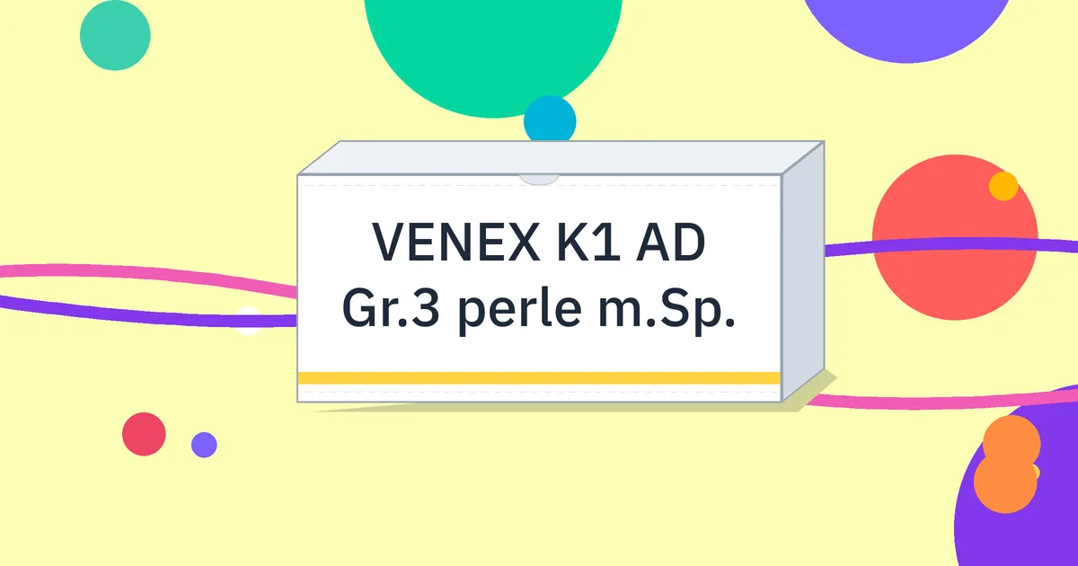 Symbolbild: Packung mit der Aufschrift VENEX K1 AD Gr.3 perle m.Sp. (PZN 03183739) – Verfügbarkeit und Bezug in Apotheken in Frankfurt am Main