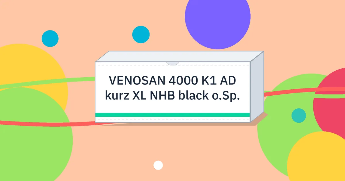 Symbolbild: Packung mit der Aufschrift VENOSAN 4000 K1 AD kurz XL NHB black o.Sp. (PZN 14426607) – Verfügbarkeit und Bezug in Apotheken in Frankfurt am Main