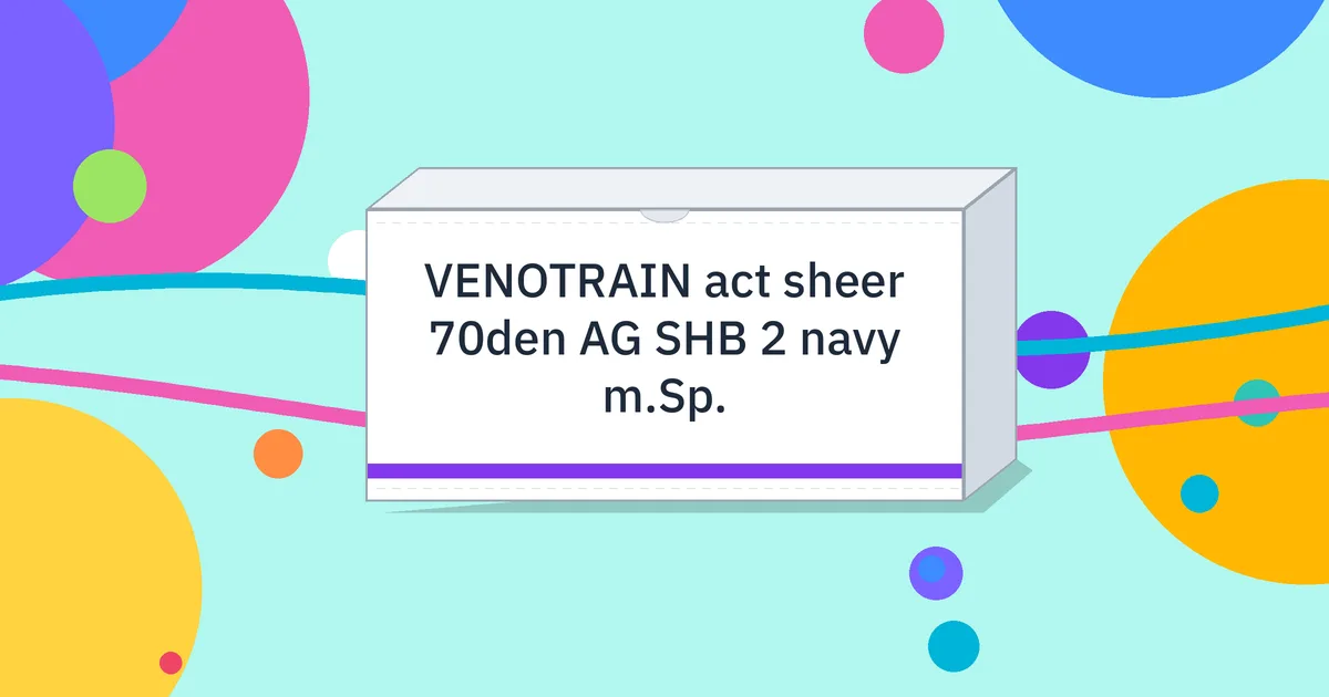 Symbolbild: Packung mit der Aufschrift VENOTRAIN act sheer 70den AG SHB 2 navy m.Sp. (PZN 16207909) – Verfügbarkeit und Bezug in Apotheken in Frankfurt am Main