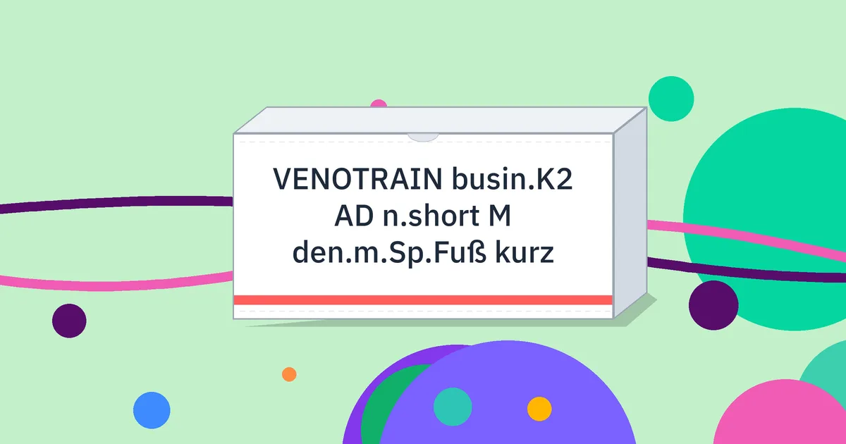 Symbolbild: Packung mit der Aufschrift VENOTRAIN busin.K2 AD n.short M den.m.Sp.Fuß kurz (PZN 19057758) – Verfügbarkeit und Bezug in Apotheken in Frankfurt am Main