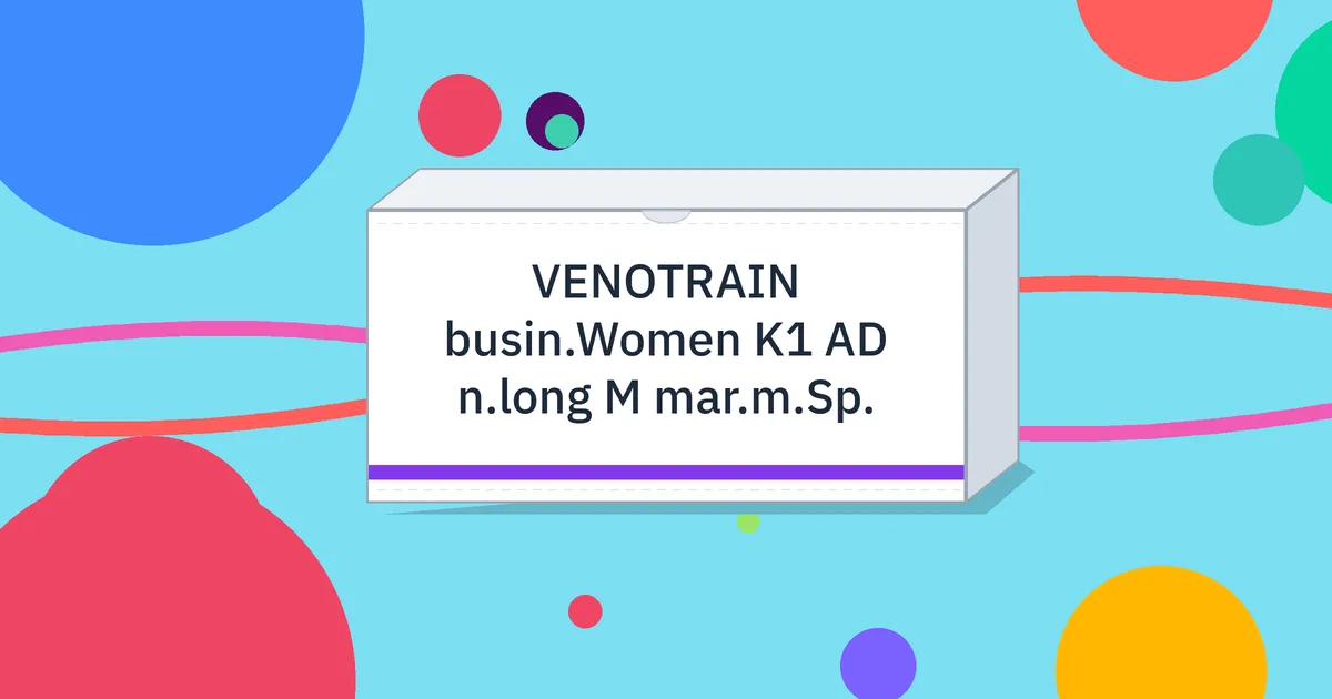 Symbolbild: Packung mit der Aufschrift VENOTRAIN busin.Women K1 AD n.long M mar.m.Sp. (PZN 10195068) – Verfügbarkeit und Bezug in Apotheken in Frankfurt am Main