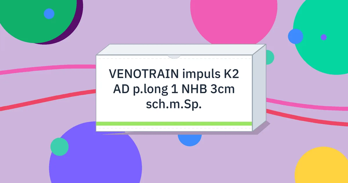 Symbolbild: Packung mit der Aufschrift VENOTRAIN impuls K2 AD p.long 1 NHB 3cm sch.m.Sp. (PZN 00651648) – Verfügbarkeit und Bezug in Apotheken in Frankfurt am Main