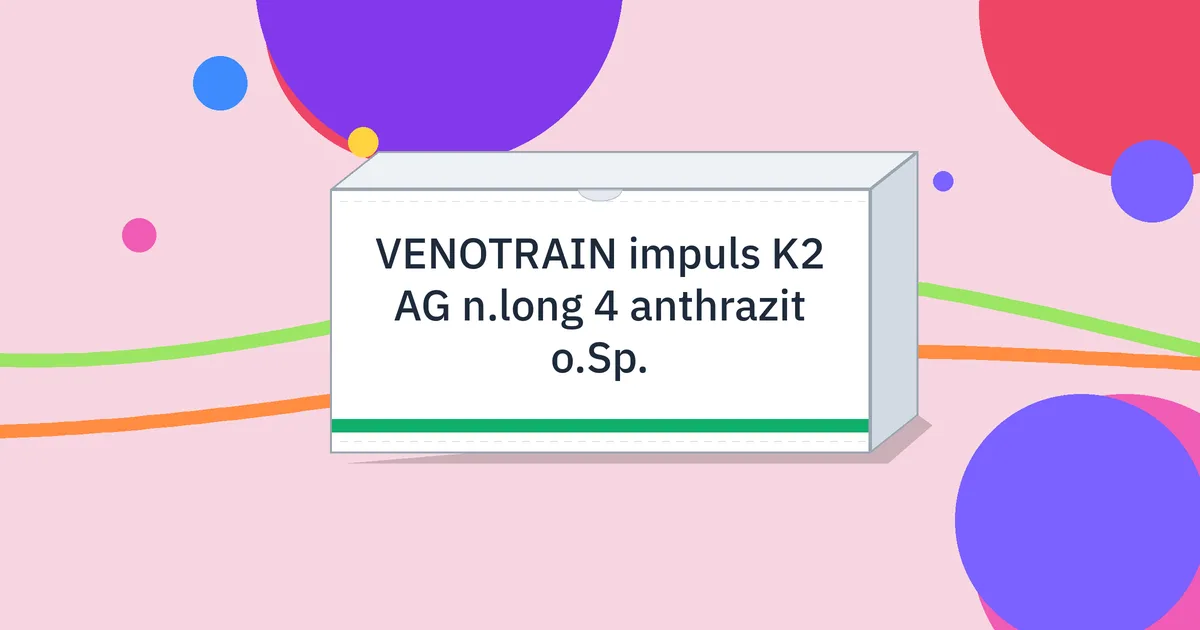 Symbolbild: Packung mit der Aufschrift VENOTRAIN impuls K2 AG n.long 4 anthrazit o.Sp. (PZN 15212630) – Verfügbarkeit und Bezug in Apotheken in Frankfurt am Main