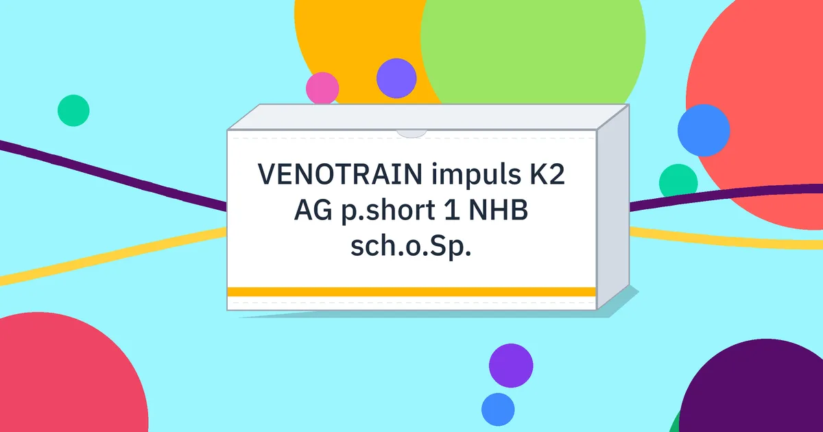 Symbolbild: Packung mit der Aufschrift VENOTRAIN impuls K2 AG p.short 1 NHB sch.o.Sp. (PZN 00520538) – Verfügbarkeit und Bezug in Apotheken in Frankfurt am Main
