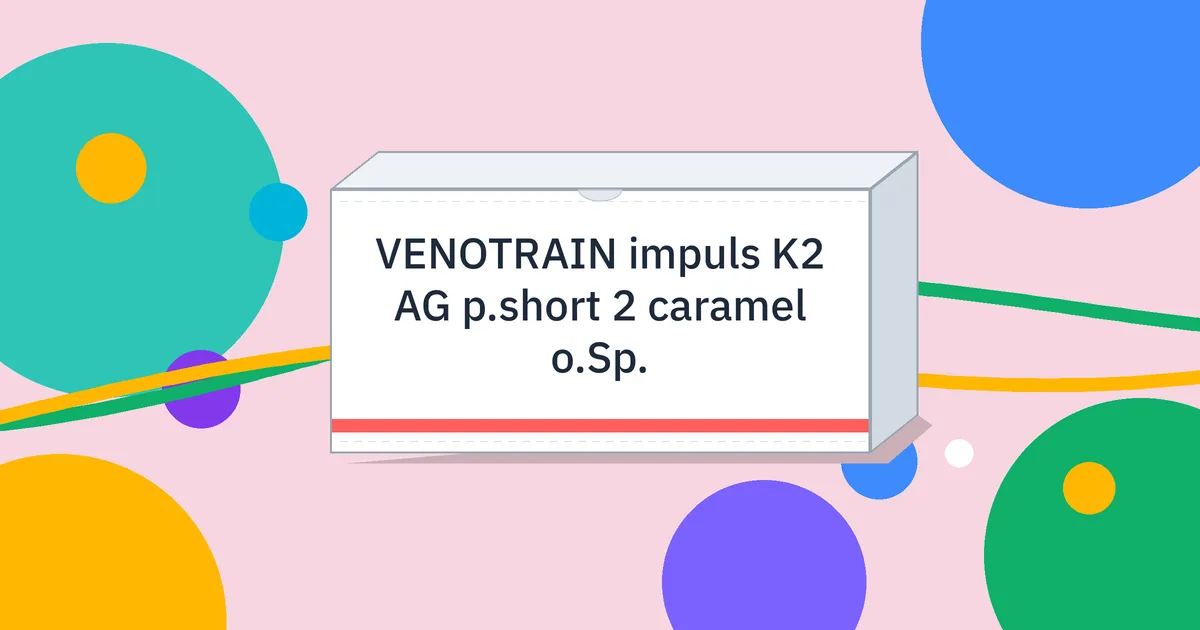 Symbolbild: Packung mit der Aufschrift VENOTRAIN impuls K2 AG p.short 2 caramel o.Sp. (PZN 08420552) – Verfügbarkeit und Bezug in Apotheken in Frankfurt am Main