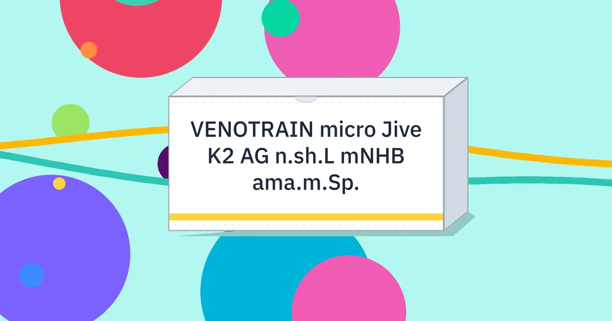 Symbolbild: Packung mit der Aufschrift VENOTRAIN micro Jive K2 AG n.sh.L mNHB ama.m.Sp. (PZN 17759628) – Verfügbarkeit und Bezug in Apotheken in Frankfurt am Main