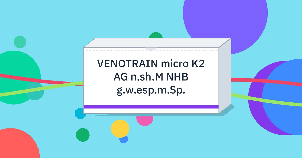 Symbolbild: Packung mit der Aufschrift VENOTRAIN micro K2 AG n.sh.M NHB g.w.esp.m.Sp. (PZN 09020234) – Verfügbarkeit und Bezug in Apotheken in Frankfurt am Main
