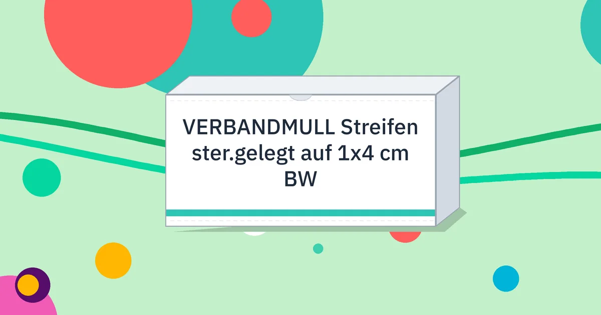 Symbolbild: Packung mit der Aufschrift VERBANDMULL Streifen ster.gelegt auf 1x4 cm BW (PZN 17250422) – Verfügbarkeit und Bezug in Apotheken in Frankfurt am Main
